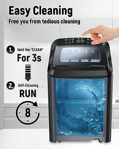 Dreamiracle Ice Maker Machine Countertop Self-Cleaning, 33lbs/24h, Two-Size Bullet Ice Cubes, 2.8L Water Tank, 9 Cubes/Batch