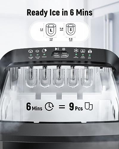 Dreamiracle Ice Maker Machine Countertop Self-Cleaning, 33lbs/24h, Two-Size Bullet Ice Cubes, 2.8L Water Tank, 9 Cubes/Batch