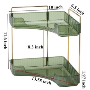 Corner Bathroom Counter Organizer, Vanity Trays for Bathroom, Skincare Makeup Organizer Shelf, Vanity Organizer, Bathroom Counter Shelf for Cosmetics, Toiletries, Lotions, Perfumes (2 Tiers, Green)