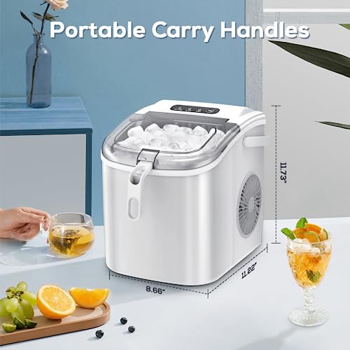 ZAFRO Ice Maker Countertop, Portable Ice Machine with Carry Handle, Self-Cleaning Ice Makers with Basket and Scoop, 9 Cubes in 6 Mins, 26 lbs per Day, Suitable for Kitchen, Camping, Party （White）