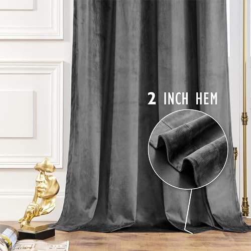 ChrisDowa Grey Velvet Curtains 84 inches Long, 2 Panels Set Thermal Insulated Room Darkening Velvet Curtains for Living Room, Privacy Grommet Window Curtains for Bedroom (Gray, 52 x 84 Inch)