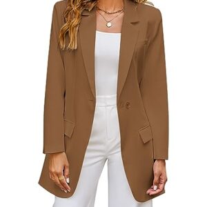 luvamia 2023 Blazers for Women Business Casual Outfits Fashion Dressy Long Suit Jacket Office Belted Blazer Dress Work Womens Blazers for Work Professional Womans Dresses Amber Brown Size 12 Size 14