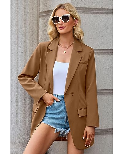 luvamia 2023 Blazers for Women Business Casual Outfits Fashion Dressy Long Suit Jacket Office Belted Blazer Dress Work Womens Blazers for Work Professional Womans Dresses Amber Brown Size 12 Size 14