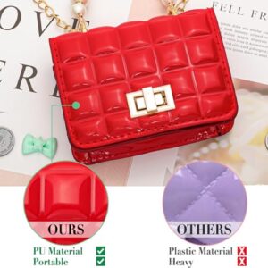 Kids Purse Little Girls Purse Candy Color PU Leather Bag Fashion Crossbody Purse Cute Handbag Shoulder bag with Pearl Handle Gold Chain Presents for Children(Red)