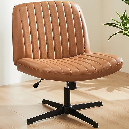 Sweetcrispy Office Chair No Wheels - Armless Desk Chair No Wheels Cross Legged Office Chair Wide Swivel Home Office Desk Chairs