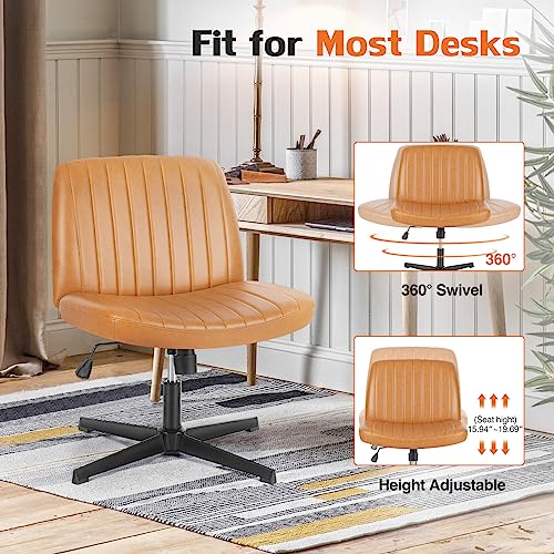 Sweetcrispy Office Chair No Wheels - Armless Desk Chair No Wheels Cross Legged Office Chair Wide Swivel Home Office Desk Chairs