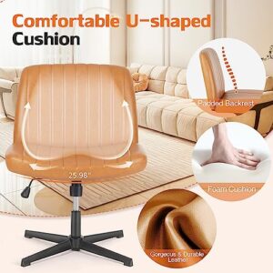 Sweetcrispy Office Chair No Wheels - Armless Desk Chair No Wheels Cross Legged Office Chair Wide Swivel Home Office Desk Chairs