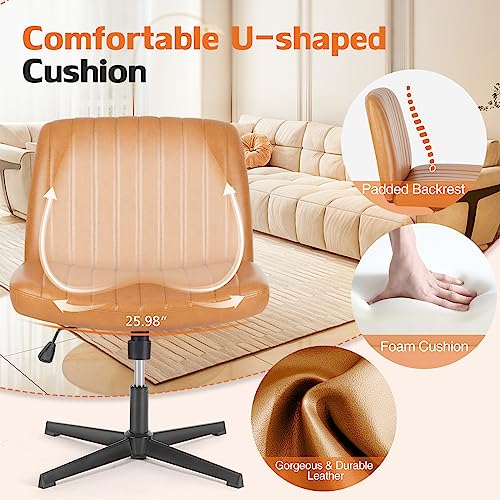 Sweetcrispy Office Chair No Wheels - Armless Desk Chair No Wheels Cross Legged Office Chair Wide Swivel Home Office Desk Chairs