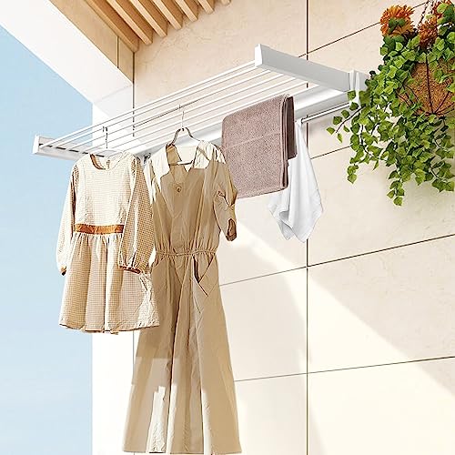 Nisorpa Invisible Wall Mounted Drying Rack Collapsible Wall Mounted Clothes Hanger Clothes Laundry Drying Rack Wall Mount Drying Racks for Laundry 7 Drying Rods (White)