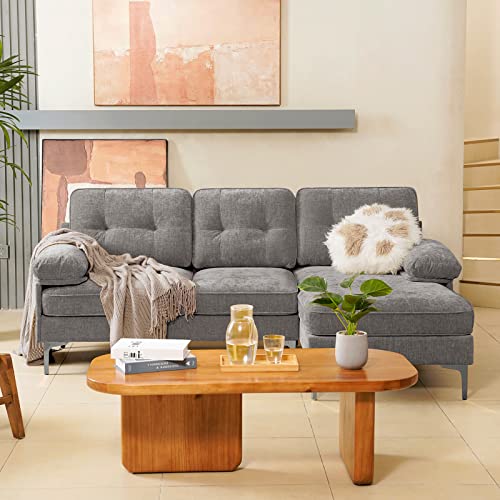 COOSLEEP Convertible Sectional Sofa Couch, 83" L-Shape Sofa Couch with Chaise Convertible,ChenilleFabric Upholstered for Living Room, Apartment, Office (Grey)