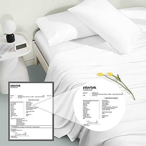 100% Egyptian Cotton Queen Size Sheets,1000 Thread Count Luxury Heavy Bed Sheets Set, Hotel Quality Sateen Weave, Very Smooth Soft with 18" Deep Pocket Sheets 4 Pc Set (White, Queen)