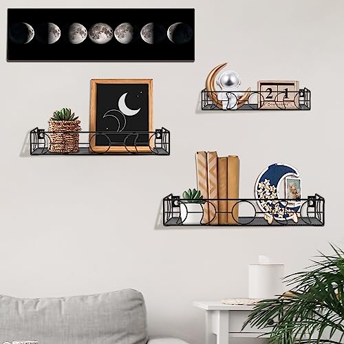 Moon Phase Floating Shelves,3 Sizes Small Floating Shelves for Wall Storage,Moon Phase Wall Decor Shelf for Bathroom Kitchen Bedroom Living Room