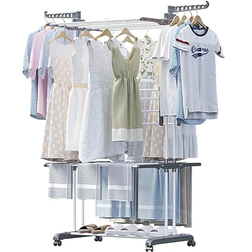 TOOLF Clothes Drying Rack, 4-Tier Foldable Drying Rack Clothing, Indoor/Outdoor Laundry Drying Rack with Foldable Wings, Space Saving Laundry Rack, Grey