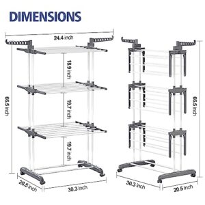 TOOLF Clothes Drying Rack, 4-Tier Foldable Drying Rack Clothing, Indoor/Outdoor Laundry Drying Rack with Foldable Wings, Space Saving Laundry Rack, Grey