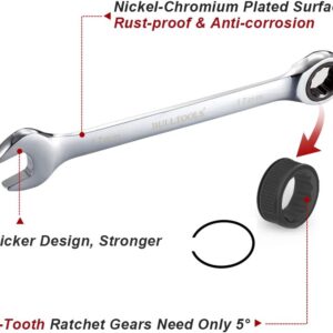 BULLTOOLS 22-Piece Ratchet Wrenches Chrome Vanadium Steel Ratcheting Wrench Set with Metric and SAE 72-Tooth Box End and Open End Standard Wrench Set with Organizer Box