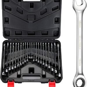 BULLTOOLS 22-Piece Ratchet Wrenches Chrome Vanadium Steel Ratcheting Wrench Set with Metric and SAE 72-Tooth Box End and Open End Standard Wrench Set with Organizer Box