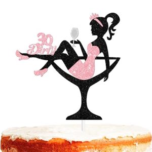 pink glitter silhouette high heeled sitting girl cake topper makeup spa 30 dirty theme party decoration supplies girl lady women 30th happy birthday party decor supplies