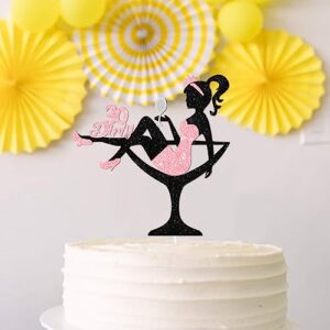 Pink Glitter Silhouette High Heeled Sitting Girl Cake Topper Makeup Spa 30 Dirty Theme Party Decoration Supplies Girl Lady Women 30th Happy Birthday Party Decor Supplies