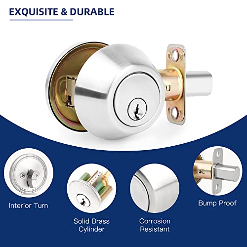 LOQRON Keyless Privacy Door Knob and Single Cylinder Deadbolt Lock Combo Set Security for Front Door Bedroom/Bathroom Satin Nickel Finish