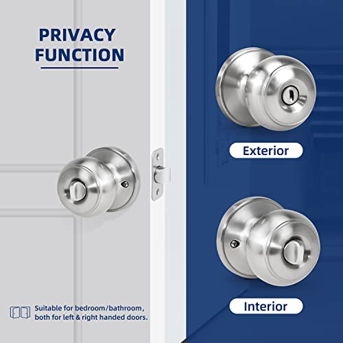 LOQRON Keyless Privacy Door Knob and Single Cylinder Deadbolt Lock Combo Set Security for Front Door Bedroom/Bathroom Satin Nickel Finish