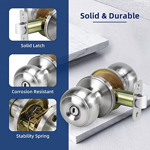 LOQRON Keyless Privacy Door Knob and Single Cylinder Deadbolt Lock Combo Set Security for Front Door Bedroom/Bathroom Satin Nickel Finish