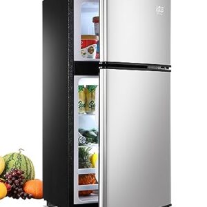 KRIB BLING Mini Fridge With Freezer,3.5 Cu. Ft Compact Refrigerator With 2 Doors,7- Level Adjustable Thermostat, Removable Glass Shelves For Bedroom, Office, Kitchen, Apartment, Dorm, Silver