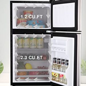 KRIB BLING Mini Fridge With Freezer,3.5 Cu. Ft Compact Refrigerator With 2 Doors,7- Level Adjustable Thermostat, Removable Glass Shelves For Bedroom, Office, Kitchen, Apartment, Dorm, Silver