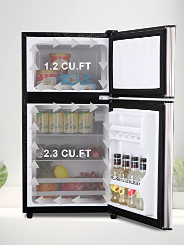 KRIB BLING Mini Fridge With Freezer,3.5 Cu. Ft Compact Refrigerator With 2 Doors,7- Level Adjustable Thermostat, Removable Glass Shelves For Bedroom, Office, Kitchen, Apartment, Dorm, Silver