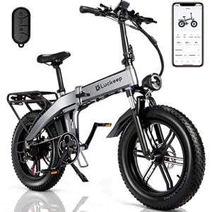 luckeep folding electric bike for adults, 750w bafang motor, 48v 15ah battery, 30mph 60miles range, hydraulic disc brake, app control, keyless control 20*4" fat tire foldable ebike, shimano 7-speed ul