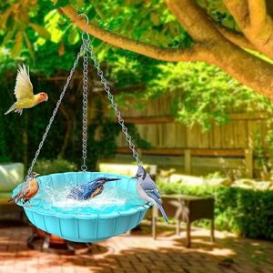 Fnydvis Hanging Bird Bath, Birdbath Bowl Hanging Bird Feeder Tray for Outdoor Garden, Patio, Backyard, Large Capacity, Gift for Bird Lovers (Blue)