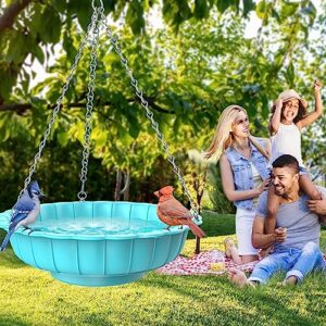 Fnydvis Hanging Bird Bath, Birdbath Bowl Hanging Bird Feeder Tray for Outdoor Garden, Patio, Backyard, Large Capacity, Gift for Bird Lovers (Blue)