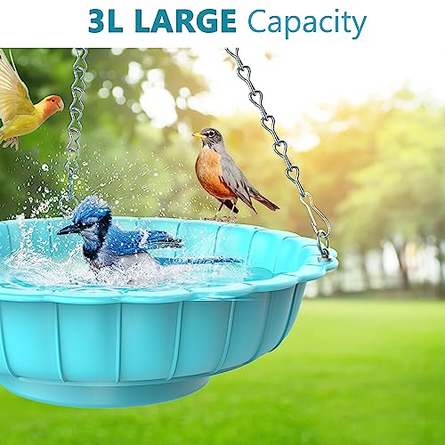 Fnydvis Hanging Bird Bath, Birdbath Bowl Hanging Bird Feeder Tray for Outdoor Garden, Patio, Backyard, Large Capacity, Gift for Bird Lovers (Blue)