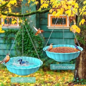 Fnydvis Hanging Bird Bath, Birdbath Bowl Hanging Bird Feeder Tray for Outdoor Garden, Patio, Backyard, Large Capacity, Gift for Bird Lovers (Blue)