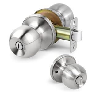 LOQRON Keyless Privacy Ball Door Knob and Single Cylinder Deadbolt Lock Combo Set Security for Front Door Bedroom/Bathroom Satin Nickel Finish