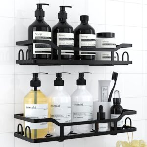 kitsure shower caddy, max size - 12.6'' x 4.7'' x 2.4'' no drilling shower organizer with 8 hooks, rustproof stainless steel shower shelf for inside shower, shower rack for bathroom, black - 2 pack