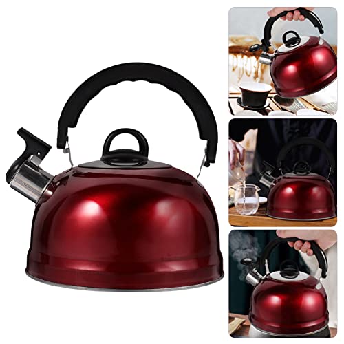 Alipis Stainless Steel Tea Kettle, Stove Top Teapot Water Kettle 3L Whistling Tea Kettle Coffee Kettle Water Boiling Milk Warmer For Home Kitchen Outdoor Red