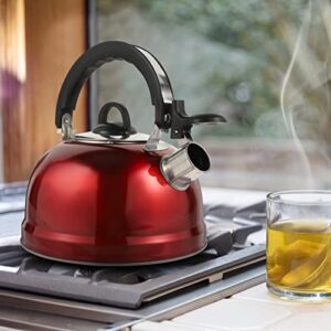 Alipis Stainless Steel Tea Kettle, Stove Top Teapot Water Kettle 3L Whistling Tea Kettle Coffee Kettle Water Boiling Milk Warmer For Home Kitchen Outdoor Red