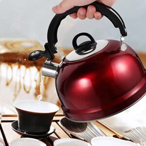 Alipis Stainless Steel Tea Kettle, Stove Top Teapot Water Kettle 3L Whistling Tea Kettle Coffee Kettle Water Boiling Milk Warmer For Home Kitchen Outdoor Red