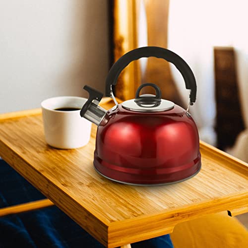 Alipis Stainless Steel Tea Kettle, Stove Top Teapot Water Kettle 3L Whistling Tea Kettle Coffee Kettle Water Boiling Milk Warmer For Home Kitchen Outdoor Red