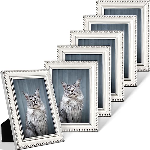 Kigley 6 Pcs Silver Photo Frame Mini Metal Picture Frame 2.5 x 3.5 with Velvet Backing and Easel Stand Wallet Size Frames for Tabletop Desk