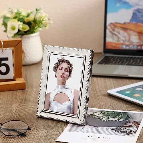 Kigley 6 Pcs Silver Photo Frame Mini Metal Picture Frame 2.5 x 3.5 with Velvet Backing and Easel Stand Wallet Size Frames for Tabletop Desk