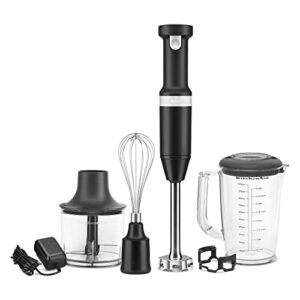 KitchenAid Cordless Variable Speed Hand Blender with Chopper and Whisk Attachment - KHBBV83 & 5 Cup Cordless Food Chopper, Matte Black