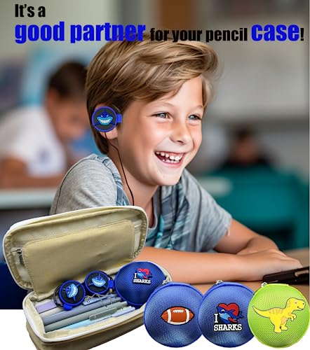 GOGOSINIS Earbuds Set with Case for Kids for School, Wired Over-Ear 3.5mm Headphones for Phone and PC, Wrap Around Ear Buds with Earhook for Kids 3-8, Comfortable Earphones with Hook.(Blue-Shark)