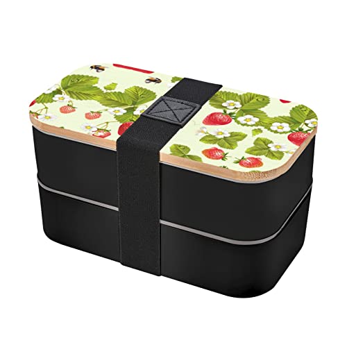 KOOLR Lovely Strawberry Print Bento Box Adult Lunch Box With 2 Compartments Stackable For Work Picnic Leak Proof Bento Box