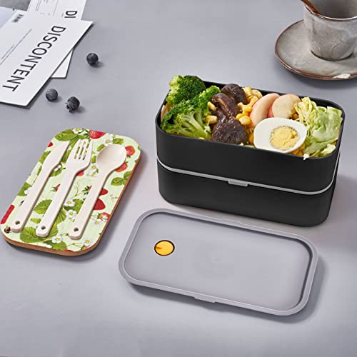 KOOLR Lovely Strawberry Print Bento Box Adult Lunch Box With 2 Compartments Stackable For Work Picnic Leak Proof Bento Box