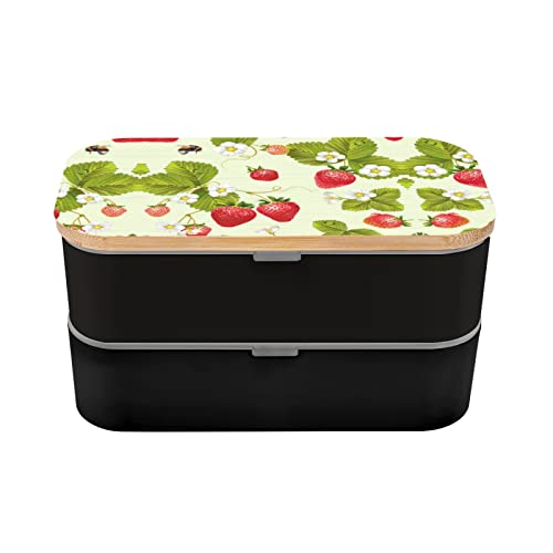 KOOLR Lovely Strawberry Print Bento Box Adult Lunch Box With 2 Compartments Stackable For Work Picnic Leak Proof Bento Box