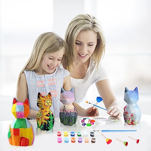 Paint Your Own Cat Lamp Art Kit 2 Cat Arts and Crafts Art Projects Diy Paint Cat Craft Night Light Kids Cool Art Gifts for Easter, Birthday, Party Art Supplies Gift Ideas for Girls and Boys Ages 3-12