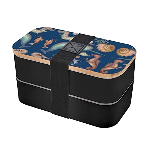 KOOLR Sea Animal Print Bento Box Adult Lunch Box With 2 Compartments Stackable For Work Picnic Leak Proof Bento Box