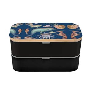 KOOLR Sea Animal Print Bento Box Adult Lunch Box With 2 Compartments Stackable For Work Picnic Leak Proof Bento Box