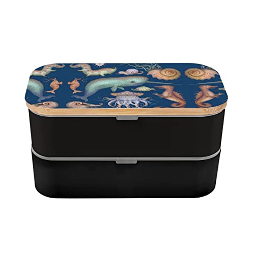 KOOLR Sea Animal Print Bento Box Adult Lunch Box With 2 Compartments Stackable For Work Picnic Leak Proof Bento Box